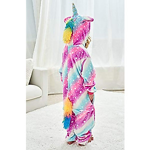 CHETOSHO Girls Unicorn Onesie Hooded Animal Costume for Girls Oblique stripe starry pink 3-4 Years