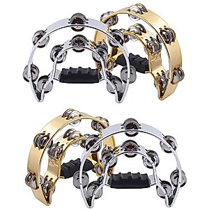 4 Pack Handheld Tambourine with Metal Jingles, Panderos Para Adultos, Panderos De Danza Cristianos, Tambourines Musical Instrument, Half Moon Percussion Musical Tambourine for Church, Party, KTV
