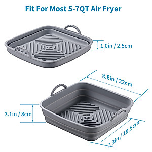 SYAWS Air Fryer Silicone Pot Square,[8.5inch 2Pack] Foldable Air Fryer Silicone Liners,Air Fryer Pad, Replacement of Flammable Parchment Liner Paper for 5 to 7 QT Air Fryer