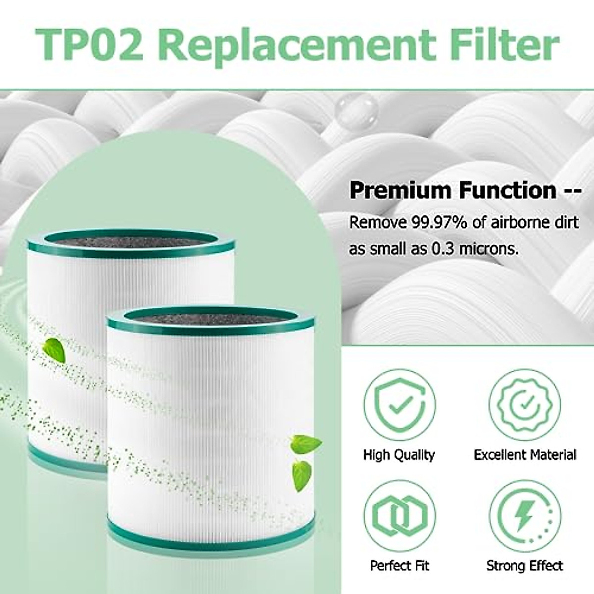 Improvedhand Air Purifier Filter Replacement for Dyson TP01 TP02 TP03 BP01, Compatible with Dyson Pure Cool Link Tower Air Purifier, HEPA 360° Glass Air Purifier Filter,Compare to 968126-03,Pack of 2