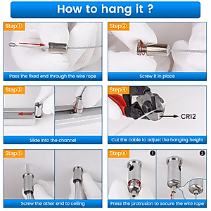 Muzata 5Pack 3.3ft/1M LED Strip Channel with Hanging Wire, Spotless Frosted Diffuser Cover for Garages, Workshops Ceiling Light Daylight, Wide FlushMount Aluminum Profile Track U116 WW, LS2