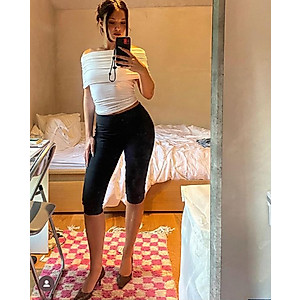 Women's Knee Length Leggings-High Waisted Capri Pants Biker Shorts for Women Yoga Workout Exercise Short Casual Summer