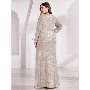 Ever-Pretty Women's Deep V-Neck Front Wrap High Thigh Slit Sequin Dress Plus Size Champagne US16