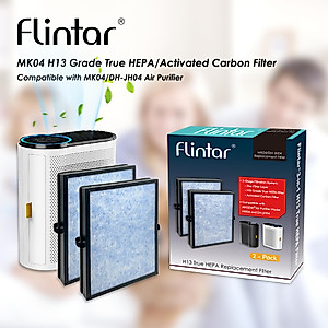 Flintar MK04 True HEPA Replacement Filter, Compatible with AROEVE Air Purifier MK04, MG04JH and DH-JH04, H13 Grade True HEPA Filter, 2-Pack