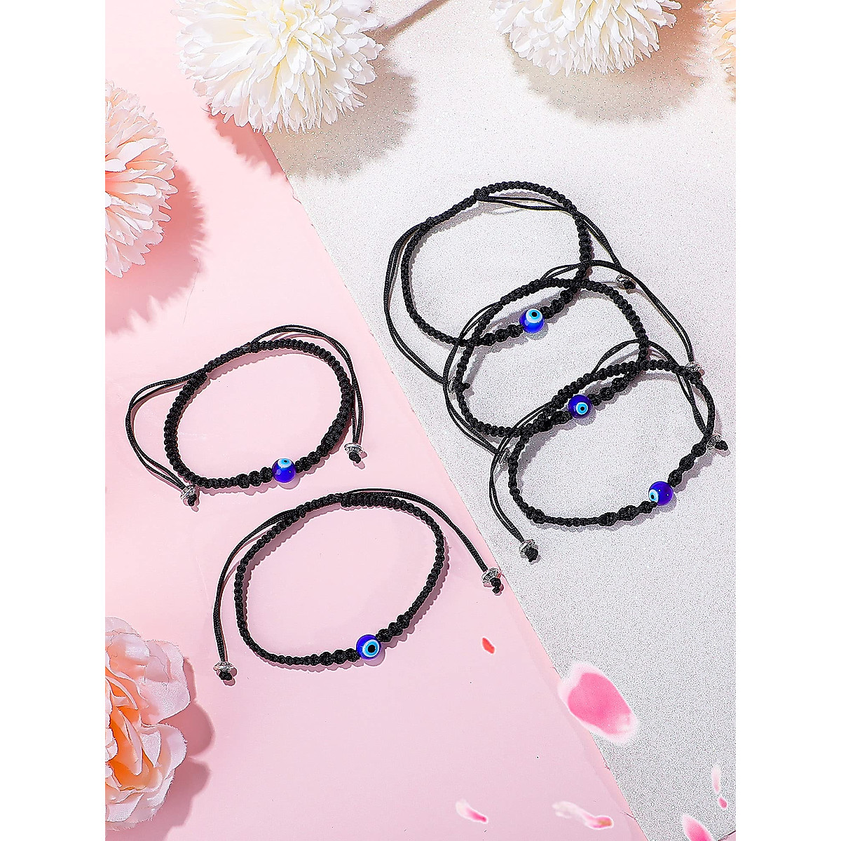 6 Pieces Evil Eye Rope Kabbalah Bracelets Evil Eye Adjustable Cord Bracelet Black Evil Eye Knotted Bracelet Summer Rope Bracelets for Women Men (Simple Style)