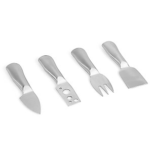 Internet's Best 4 Piece Stainless Steel Cheese Set - Slicer Cutter Knife Fork for Hard Soft Crumble Cheeses - Shaver Spreader Tools