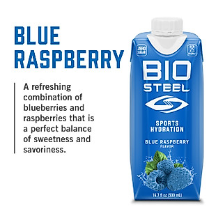 BioSteel Sports Drink, Great Tasting Hydration with 5 Essential Electrolytes, Blue Raspberry Flavor, 16.7 Fluid Ounces, 12-Pack