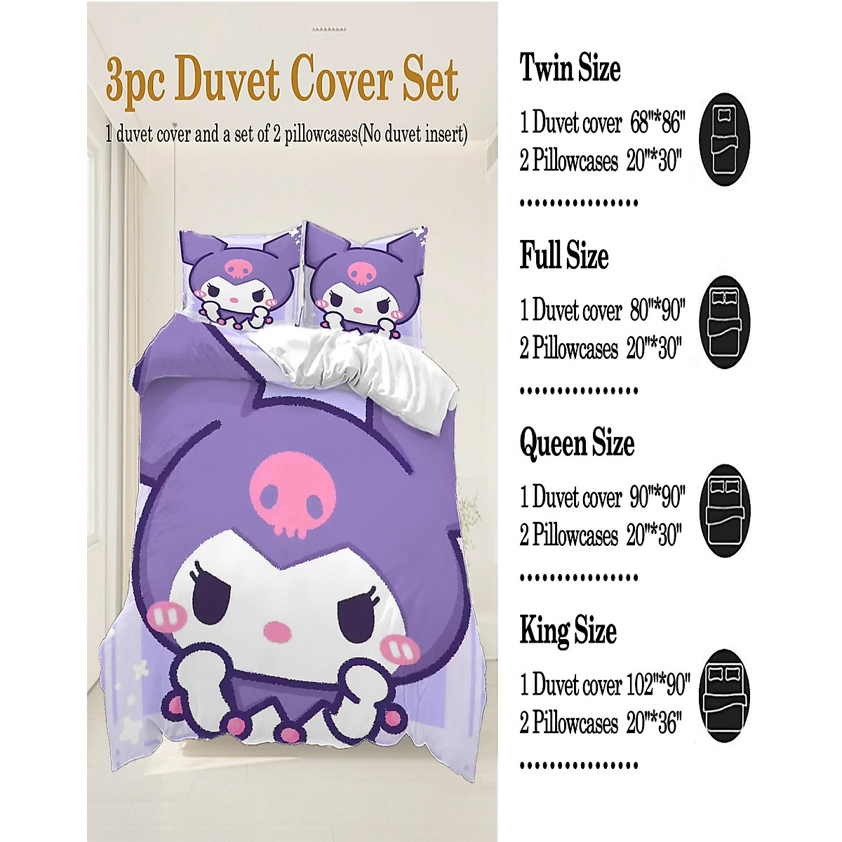 EIANLAI 3D Digital Printing Cute Bunny Cartoon Theme Duvet Cover Microfiber Duvet Cover with Hidden Zipper for Kids, Boys and Girls Bedding (1 Duvet Cover and 2 Pillowcases)-Twin