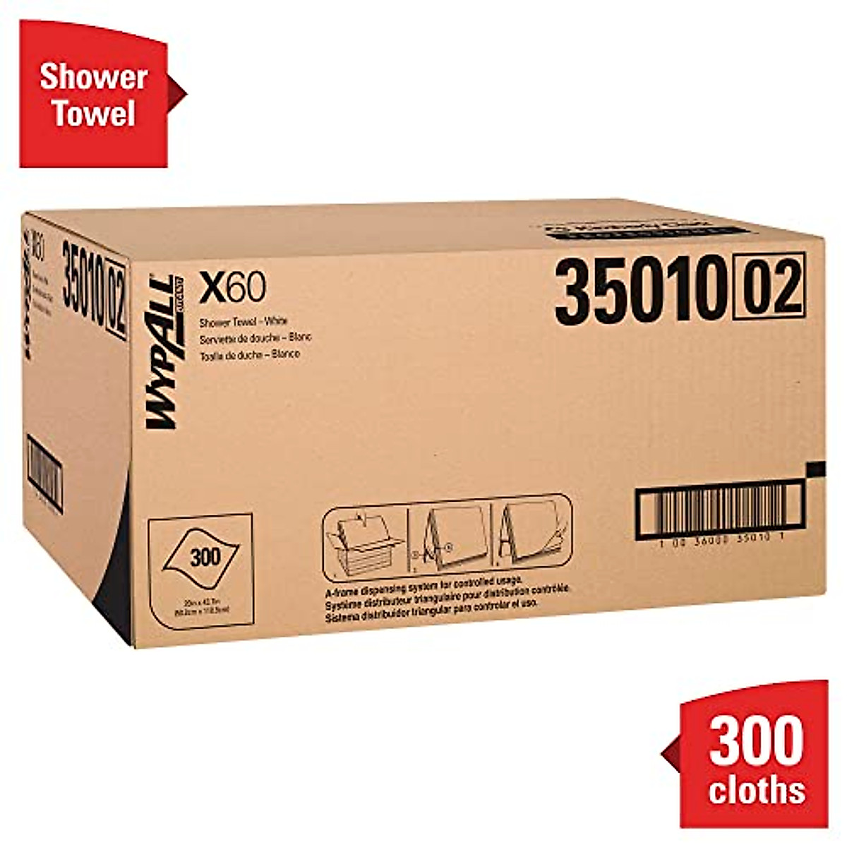 WypAll 35010 X60 Shower Towels, 22 1/2 x 39, White, 100 per Box (Case of 3 Boxes)