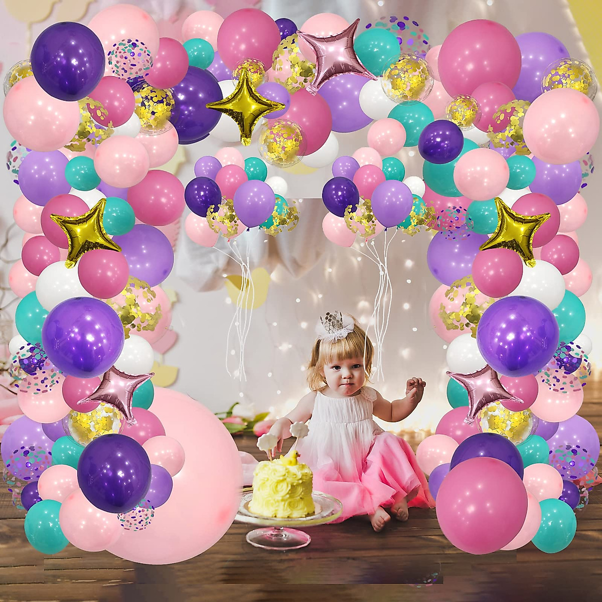 JANEF 151pcs Unicorn Mermaid Balloon Garland Arch Set, Confetti Latex Foil Purple Pink Balloons with 7 Balloon Tools, for Theme Birthday Party Shower Wedding Supplies Decoration