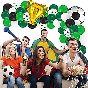 Green Black White Balloon Garland Arch Kit - 120PCS Dark Green White Black Balloons Soccer Brithday Party Supplies for World Cup Video Gaming Boy Gamer Fan Football Theme Party Decorations