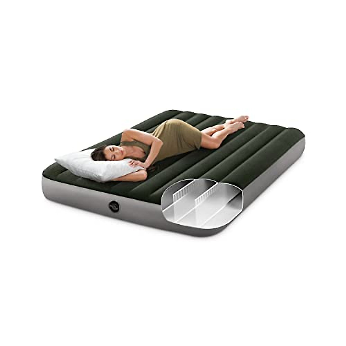 Intex 64779E Dura-Beam Standard Prestige Air Mattress: Fiber-Tech – Queen Size – Hand-Held Battery Pump – 10in Bed Height – 600lb Weight Capacity