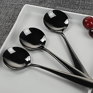 Teyyvn 16-Piece Round Soup Spoons, Black Stainless Steel Bouillon Spoon