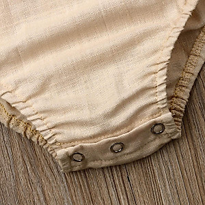 LOPJGH Newborn Baby Summer Romper Unisex Solid Color Button Jumpsuit Sleeveless Backless Overalls Outfits 1Pcs (12-18 Months, Khaki)