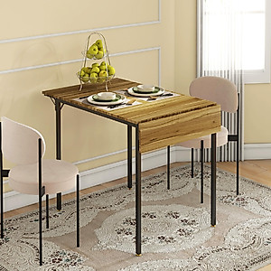 HOMCOM Industrial Folding Dining Table for 2 to 4, Space Saving Drop Leaf Kitchen Table for Small Spaces, Walnut