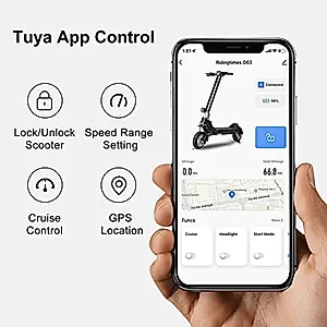 Riding'times Dual Motor Electric Scooter with Smart APP - 2400W Brushless Hub Motor, 20Ah Removable Battery Up to 37Mph & 60 Miles, 11" Knotty Tire Off Road All Terrain Electric Scooter (1200W, 15AH)
