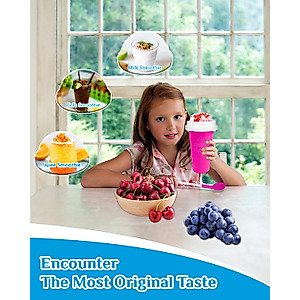 Slushy Maker Cup, DIY Magic Slushy Maker Squeeze Cup, Portable Smoothie Squeeze Cup for Juices, Milk and Ice Cream Make, Double Layers Silica Cup with Lid & Straw for Kids, Friends, Family (Pink)1