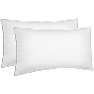 Amazon Basics Hypoallergenic Quilted Mattress Topper Pad Cover - 18 Inch Deep, King & Basics Down Alternative Bed Pillows for Stomach and Back Sleepers - 2-Pack, Soft Density, King