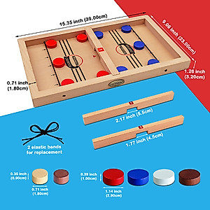 Kiditos 22.4" Fast Sling Puck Wooden Tabletop Hockey Game - 3 Levels, 2-4 Players, Slingshot Game for Family Game Night