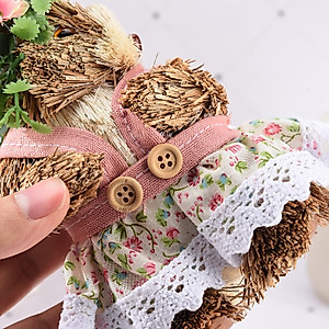 YIREAUD 1 Pcs Easter Straw Rabbit Easter Bunny Figurine Decoration Easter Bunny Statue Artificial Animal Model Sculpture Standing Straw Woven Bunny Ornament for Home Garden Spring Decor