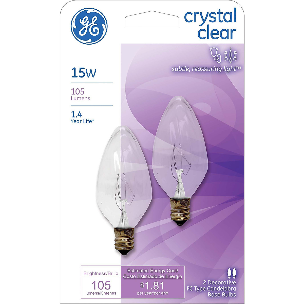 GE 48395 Light Bulb, 15 Watts, Crystal Clear, 2