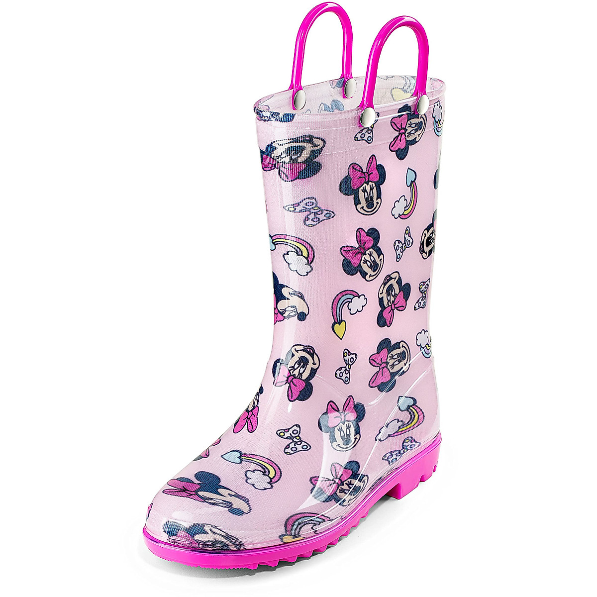 Disney Minnie Mouse Girls Pink PVC Rainboots - Easy-On Handle - Size 6 Toddler