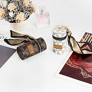 Adorila 2 Pack Lipstick Case, Leather Lip Gloss Bag for Purse, Travel Lipstick Organizer with Keychain for Women (Brown, White)