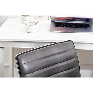 BTEXPERT Home Gray Swivel Mid Back Armless Ribbed Designer Task Faux Leather Soft Upholstery Office Chair