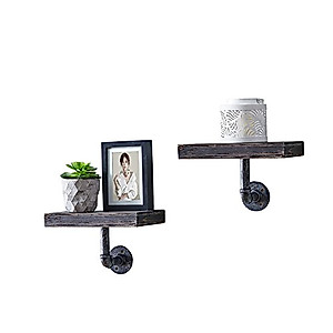 Danya B. Floating Pipe Industrial Rustic Shelves – Wall Mount – - Ebony - (Set of 2)