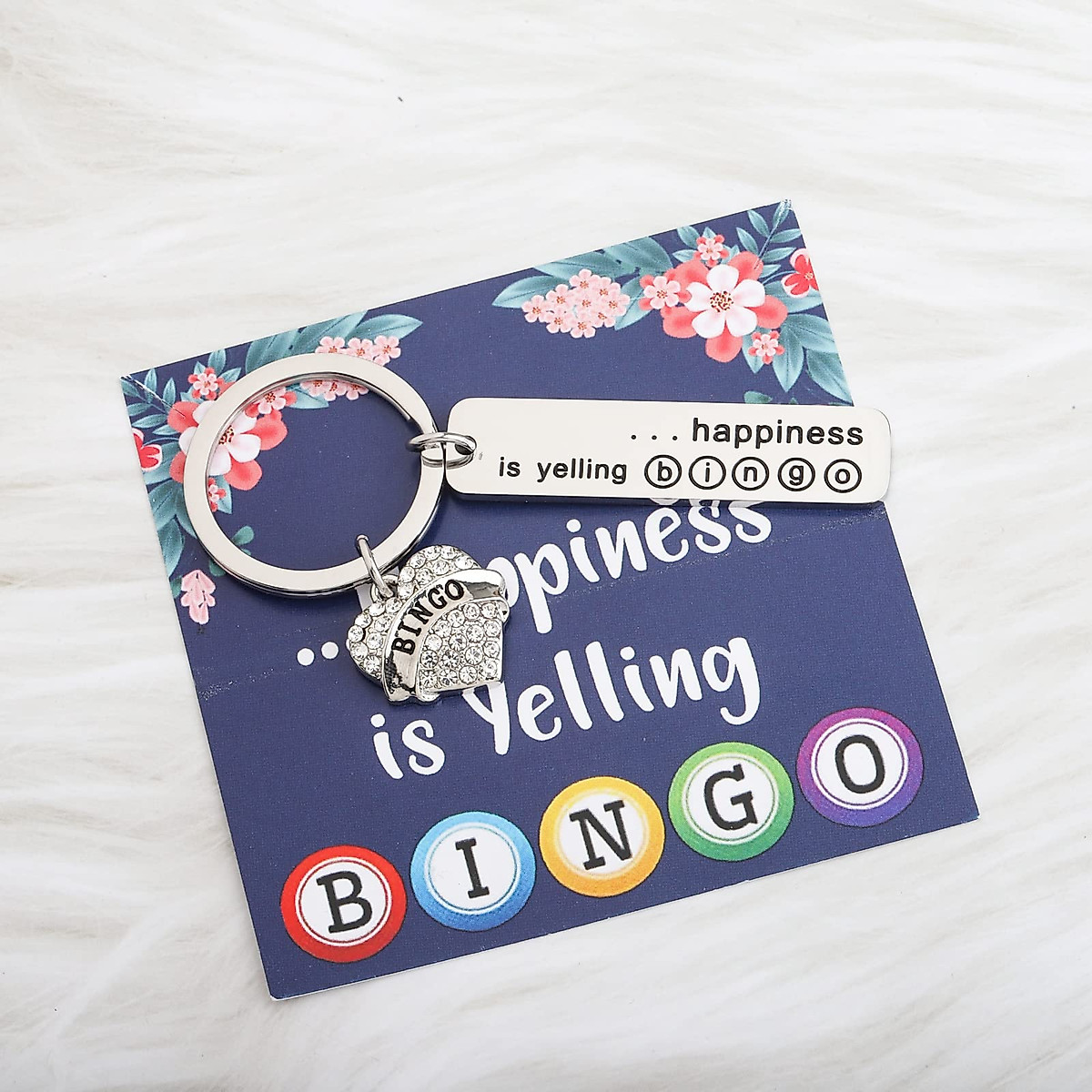 FEELMEM Funny Bingo Gift Happiness is Yelling Bingo Keychain Bingo Players Bingo Lovers Gifts Bingo Winner Gift
