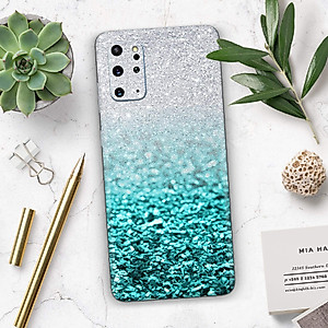 DesignSkinz Aqua Blue & Silver Glimmer Fade Protective Vinyl Decal Wrap Skin Cover Compatible with The Samsung Galaxy S20 (Screen Trim & Back Glass Skin)