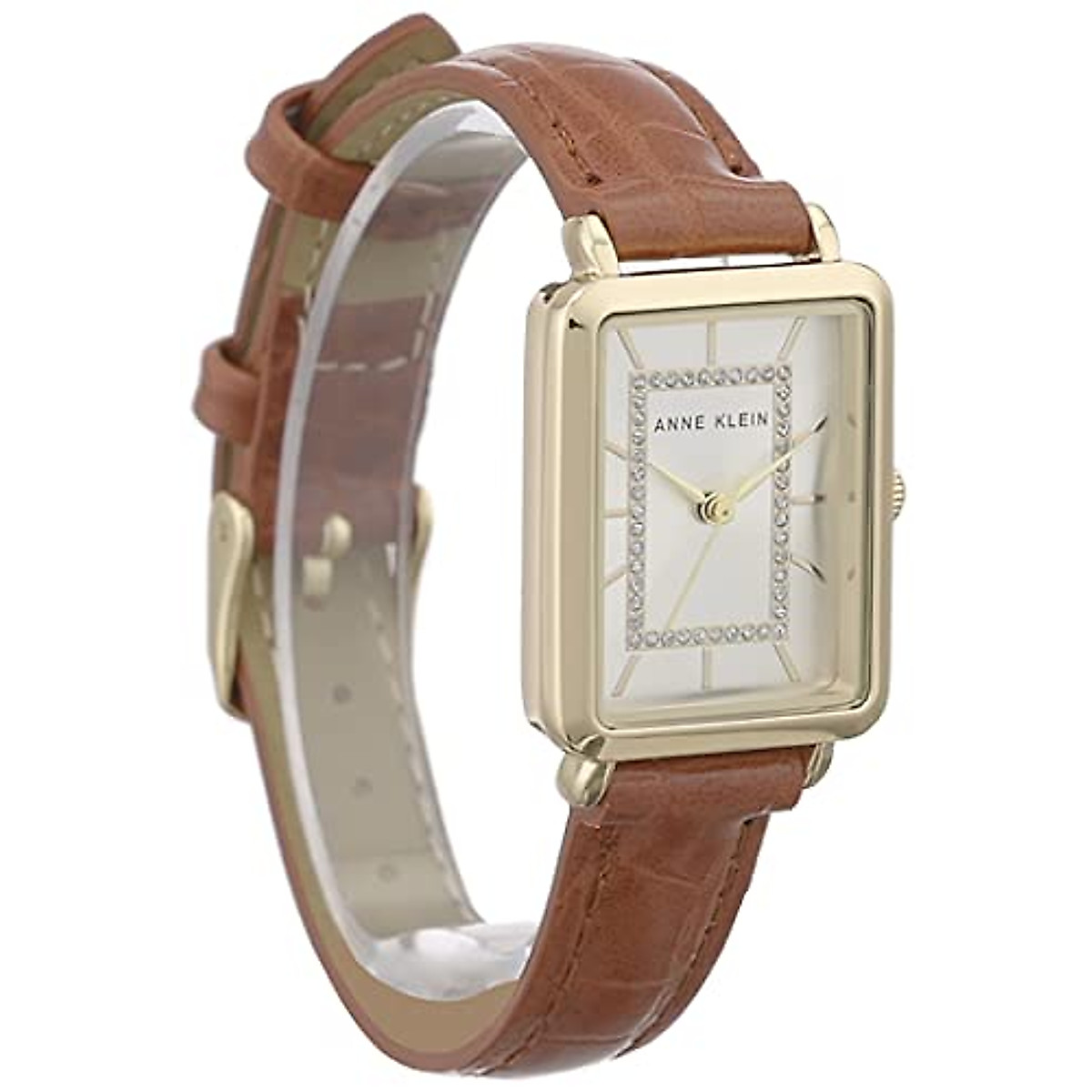 Anne Klein Women's Japanese Quartz Dress Watch with Faux Leather Strap, Brown, 14 (Model: AK/3820GPHY)