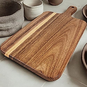 ZeQi Acacia Wood Cutting Board with Handle 13.7''X7'' / Charcuterie Board/Serving Board/Cheese, Bread, Vegetables & Fruits Serving Board (Rectangular)