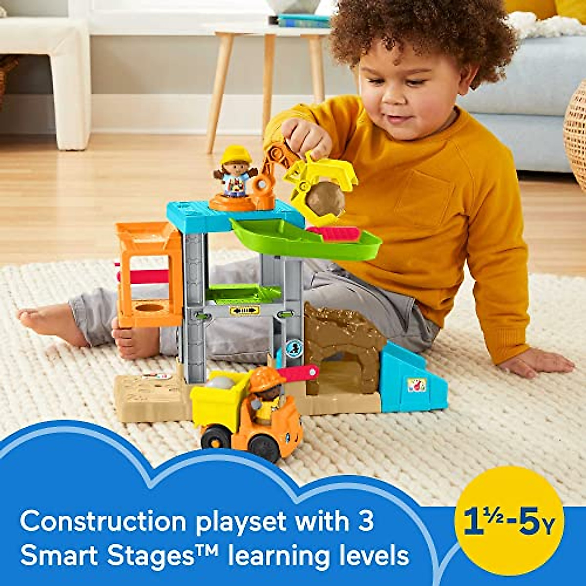 Fisher-Price Little People Toddler Learning Toy Load Up ‘N Learn Construction Site Playset with Smart Stages & Dump Truck for Ages 18+ Months
