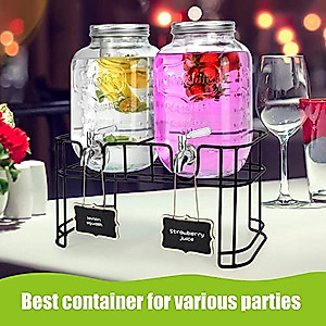 1 Gallon Glass Drink Dispensers For Parties 2PACK.Beverage Dispenser，Drink Dispenser With Stand And Stainless Steel Spigot 100% Leakproof.Glass Drink Dispenser With Ice Cylinder. Lemonade