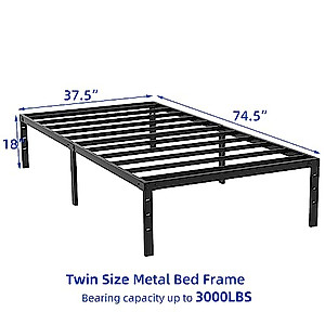zizin Twin Size Bed Frame 18 Inch Metal Platform Bed Frame No Box Spring Needed Mattress Foundation with Steel Slats Support Noise Free Heavy Duty Bed Frame with Storage Space Under Frame, Black