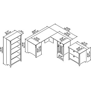 Bush Furniture Salinas L Shaped Desk with Lateral File Cabinet and 5 Shelf Bookcase, 60W, Antique White