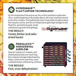 Excalibur Electric Food Dehydrator Select Series 6-Tray with Adjustable Temperature Control Includes Chrome Plated Drying Trays Stainless Steel Construction and Glass French Doors, 700-Watts, Black