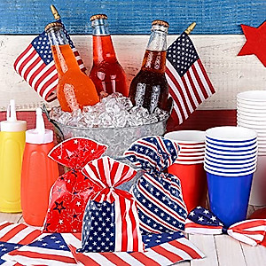Whaline 150Pcs 4th of July Cello Bags 3 Design Patriotic Stars Stripes Cellophane Bags with Twist Tie American Flag Party Candy Goodie Treat Bag for Independence Day Memorial Day Party Favor Supplies