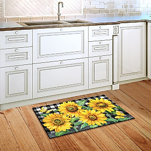 Briarwood Lane Checkered Sunflowers Summer Doormat Everyday Floral Indoor Outdoor 30" x 18"