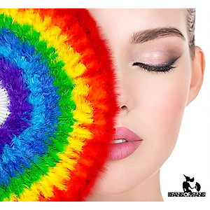 Rainbow Feather Folding Hand Rave Fan 45cm, Fancy Dress Wedding Party Gift Outdoor Vintage Dance Photoshoot Pride Hand Fan Gay Fan(LGBTQ)