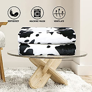 Gitrat Black Fleece Cow Print Blanket Soft Warm Flannel Cozy Cow Blankets for Adults Lightweight Travel Blankets Couch Sofa All-Season Cow Blankets and Throws Plush Gift for Daughter Mom