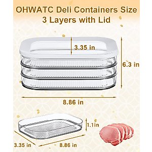OHWATC Deli Meat Container for Fridge Airtight Lunch Meat Storage Boxes For Refrigerator Bacon Stackable Food Storage Boxes With Lid Meal Prep Containers For Cold Cuts BPA-Free (1 Lid, 1Pcs)