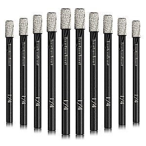 DKIBBITH 10 Pack 1/4'' Dry Diamond Drill Bits Set for Granite Ceramic Marble Tile Stone Glass Hard Materials, Integrated Coolant for Fast Dry Drilling Smooth Holes, with 6mm Round Shank, Storage Case