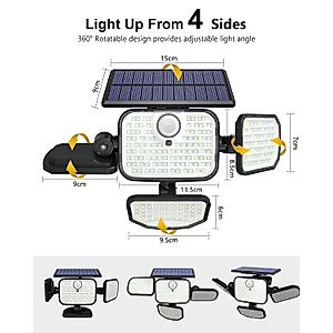 Solar Lights Outdoor Motion Sensor, 286 LED 3000 LM Solar Security Lights with Remote Control, IP65 Waterproof,4 Heads Solar Flood Lights with 3 Modes for Front Door Backyard Garage Deck
