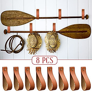 8 Pcs Wall Hooks Wall Hanging Straps Pu Leather Curtain Rod Holder Towel Holders for Wall Faux Leather Strap Hanger Wall Mounted Hooks for Towel Bathroom Kitchen (Yellow)