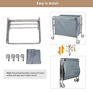 ALBOMI Collapsible Commercial Laundry Cart with Wheels, Large Folding Stainless Steel Laundry Hamper, Industrial Rolling Waterproof Laundry Basket for Hotel Hospital School Home, 440LB Load, Gray