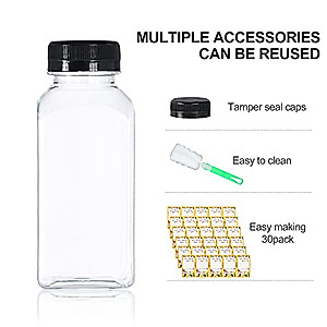 DANALLAN 30 Pack 8oz Empty Plastic Juice Bottles with Leak-Proof Caps Food Grade Recyclable Bulk Beverage Containers Clear PET Plastic Bottles for Homemade Juice, Smoothie, Milk and Drinks