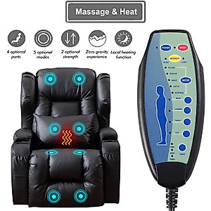 BINGTOO Electric Power Recliner Chair with Massage and Heat Recliner Chairs for Adults, Leather Home Theater Seating with Base Light, Cup Holders, USB Port…