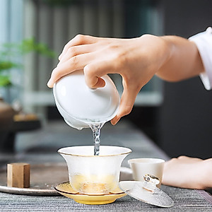 Happyyami Crystal Gaiwan Chinese Japanese Glass Gaiwan Traditional Tea Cup Comprised of Cup and Saucer Lid Tureen for Kung Fu Tea Accessories